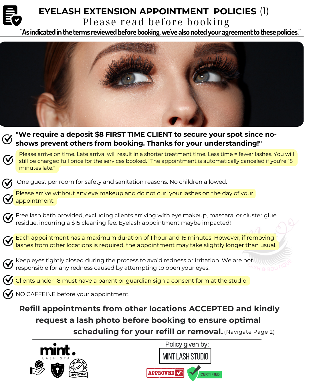 lash extension policy